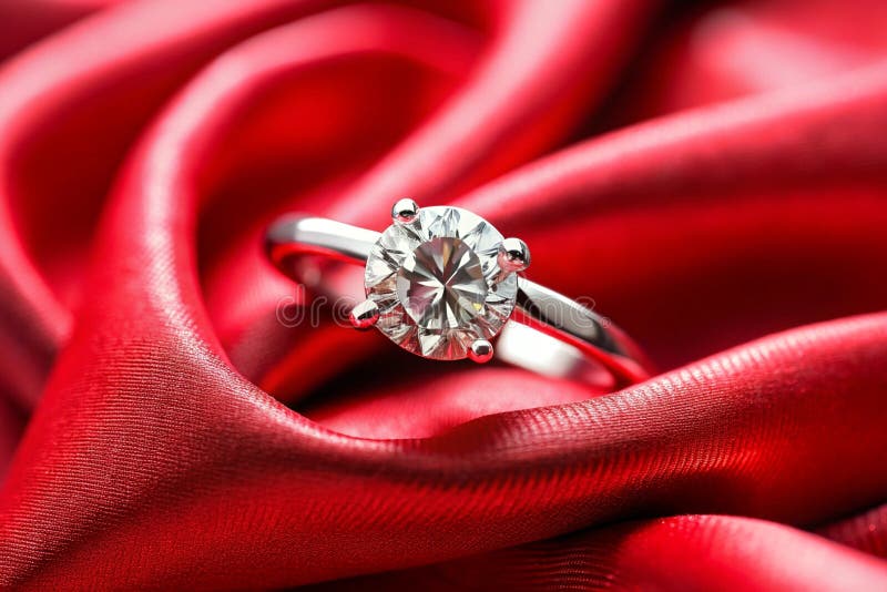 Wedding Diamond Ring Over Red Silk Background Stock Illustration ...
