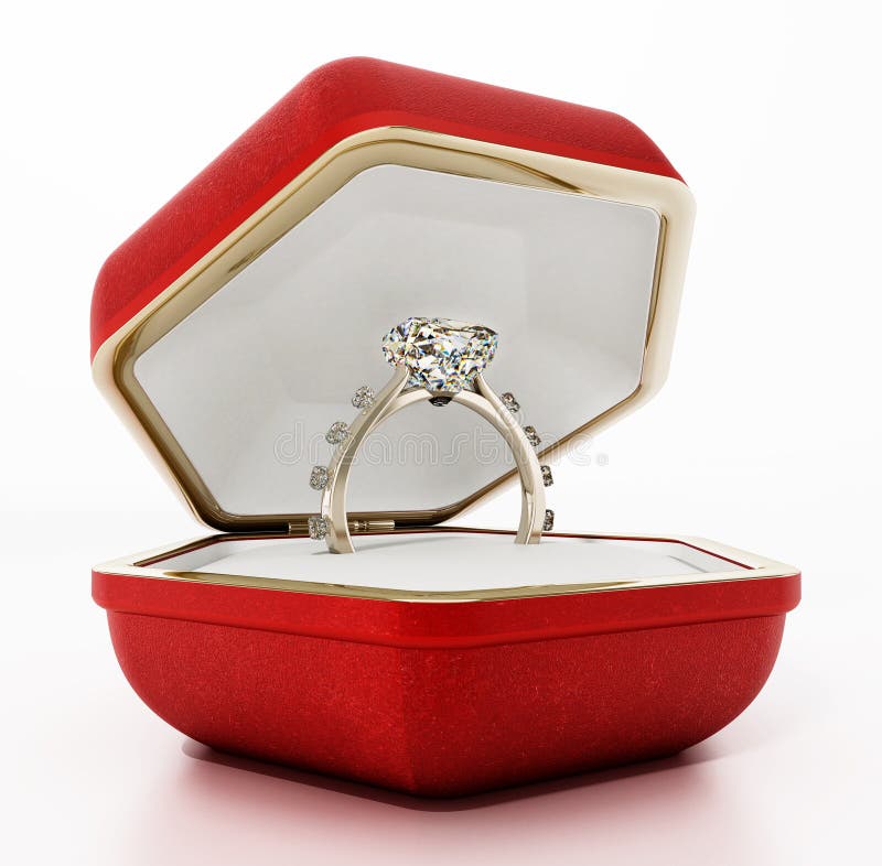 Wedding Diamond Ring Standing in Hexagonal Box. 3D Illustration Stock ...
