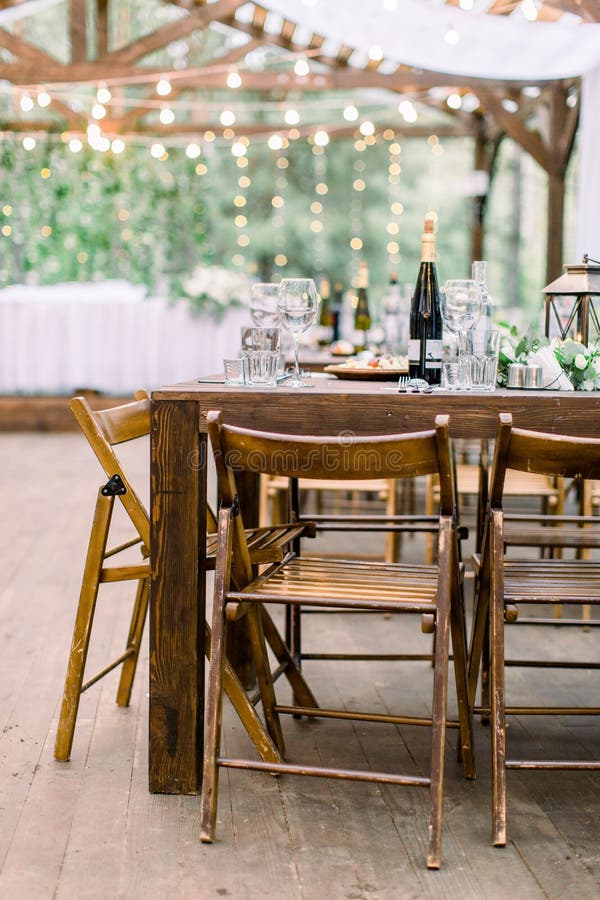 Wedding or Dinner Reception Table, Decorated in Rustic Style, Outdoors ...