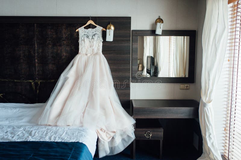 Wedding Dress and Accessories for the Morning of the Bride Stock Image ...