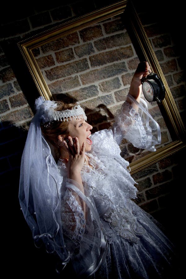 In Wedding Dress with Clock Stock Photo - Image of marriage, worried ...
