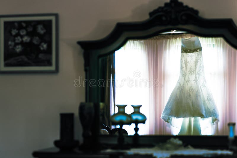 Wedding Dress Reflection in Mirror Stock Photo - Image of life, beauty ...