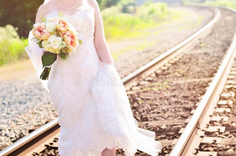 Wedding Dress on Train Tracks Stock Image - Image of train, wife: 64191681