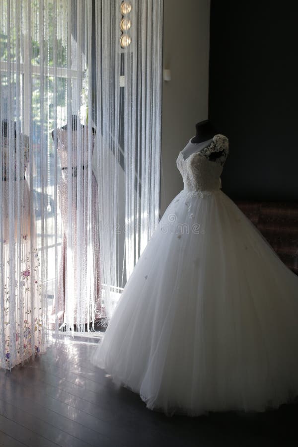 Wedding Dresses Displayed in Window Showcase Stock Image - Image of ...
