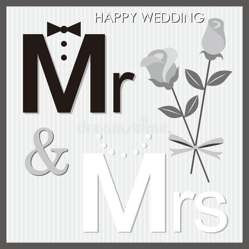 Happy Wedding Day with Flower Mr and Mrs Stock Vector - Illustration of ...