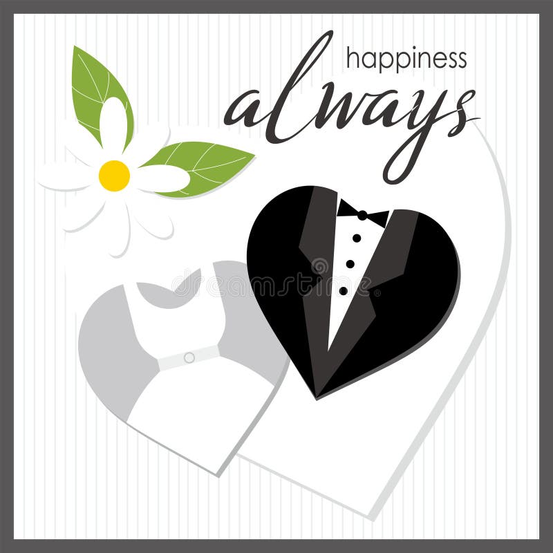 Happy Wedding Day Card with Wedding Dress and Heart Stock Vector ...