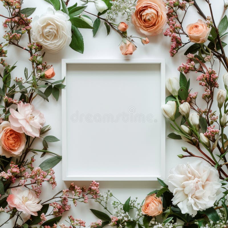 Wedding Elegant Flower Frame on a Light Blue Background. Generative AI ...