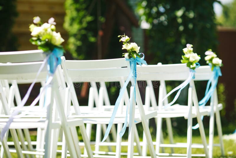 Wedding Benches And Flower Arch For Ceremony Stock Image - Image of ...