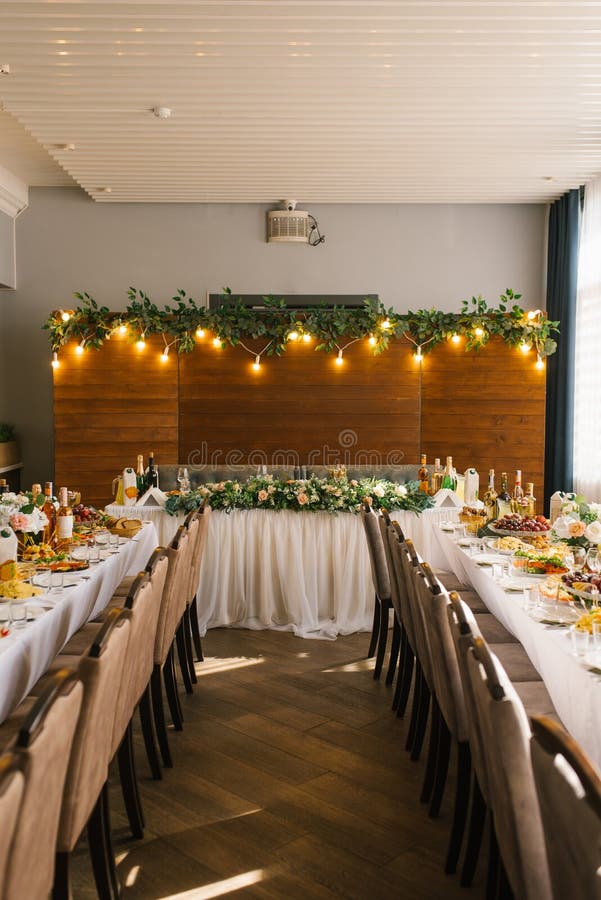 Wedding Festive Table with Rustic Serving and Food Stock Image - Image ...