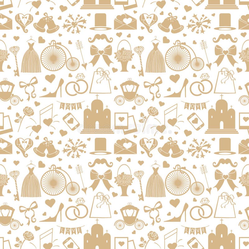 Wedding Flat Design Elements in Seamless Pattern Stock Vector ...