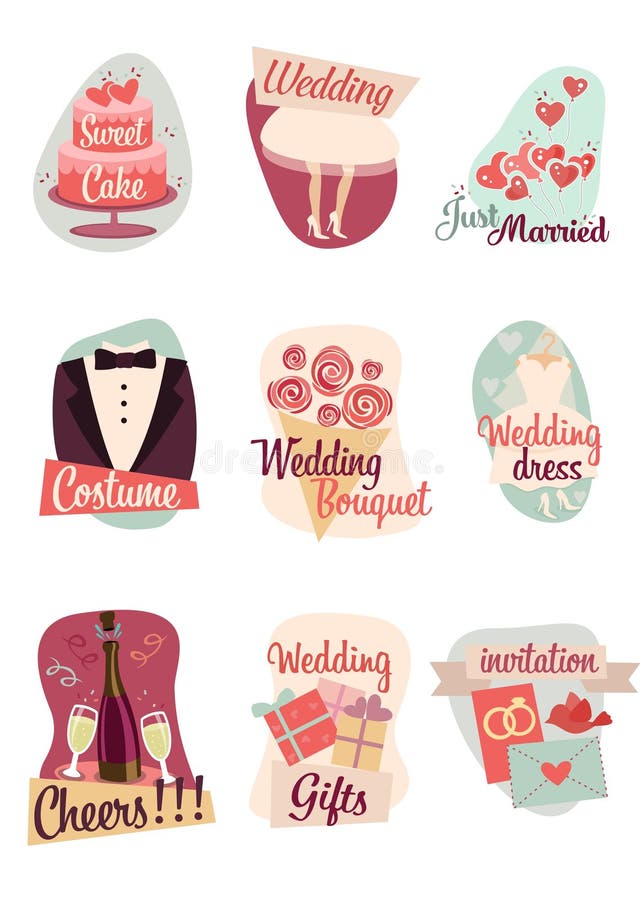 Wedding flat icons stock vector. Illustration of including - 47368891
