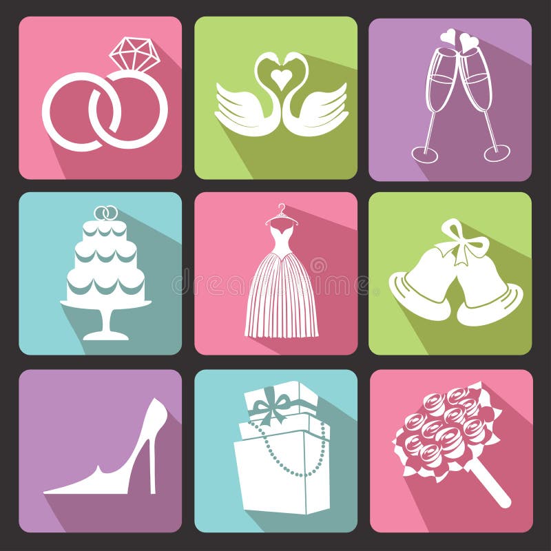 Wedding Flat Icons For Web And Mobile. Vector Stock Vector ...