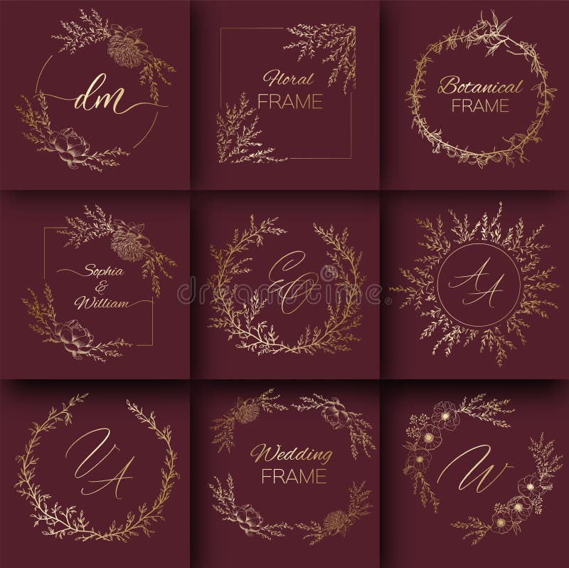 Wedding Floral and Botanical Frame with Calligraphy Monogram and Logo ...