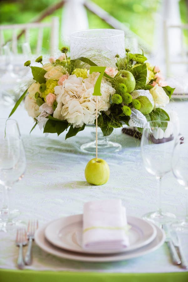Wedding Floral Decoration with Apple Stock Photo - Image of green, chic ...