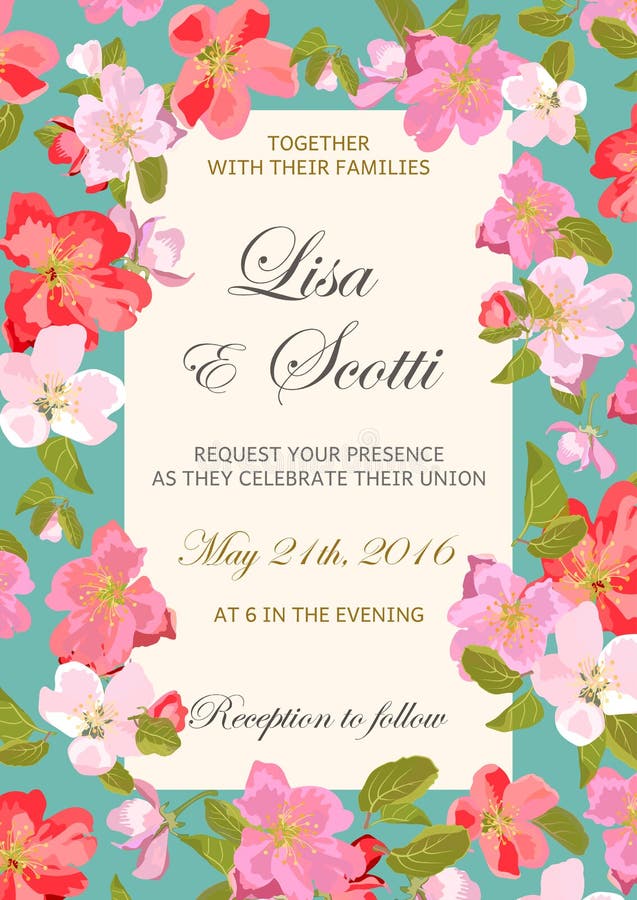 Wedding Floral Invitation with Colorful Spring Flowers. Stock Vector ...