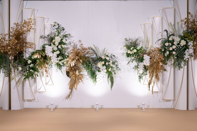 Wedding Flower Backdrop Indoor in the Hotel Stock Image - Image of ...