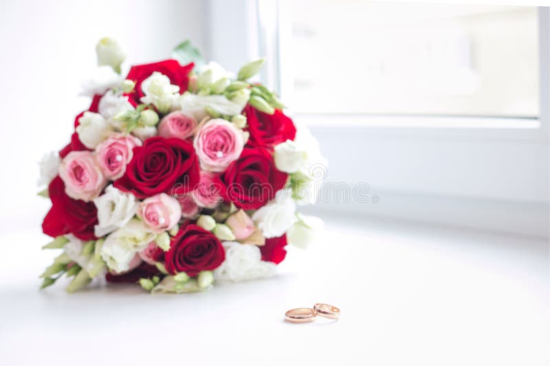 Wedding Flower Bouquet with Rings Stock Image - Image of love, bouquet ...