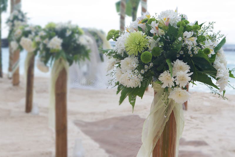 Wedding Flower Arch, Post And Decoration On Beach Stock Image - Image ...