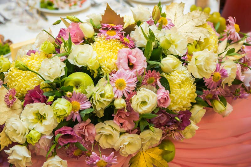 Decor of Flowers at a Wedding in a Banquet Hall Stock Image - Image of ...