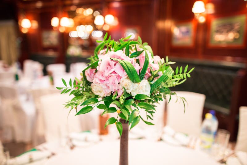 Wedding Flowers Decoration in the Restaurant Stock Photo - Image of ...