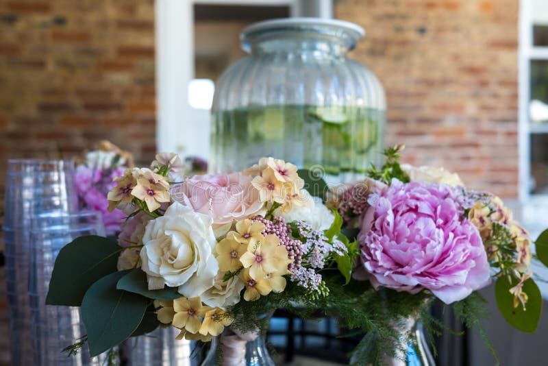 Wedding Flowers Decorations on a Table at a Reception Stock Photo ...