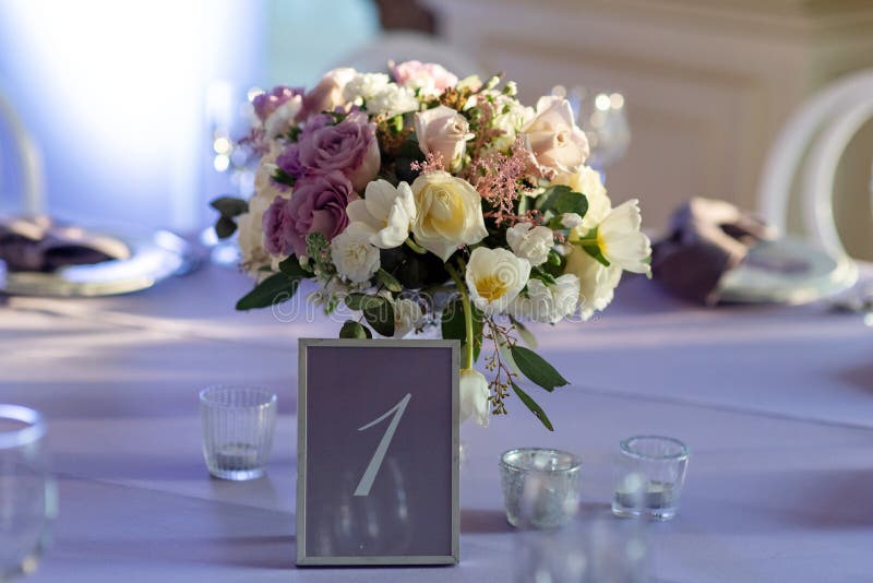Wedding Flowers and Number of a Table Stock Photo - Image of accessory ...