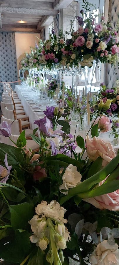 Wedding Flowers on Reception Table. Stock Photo - Image of plant ...