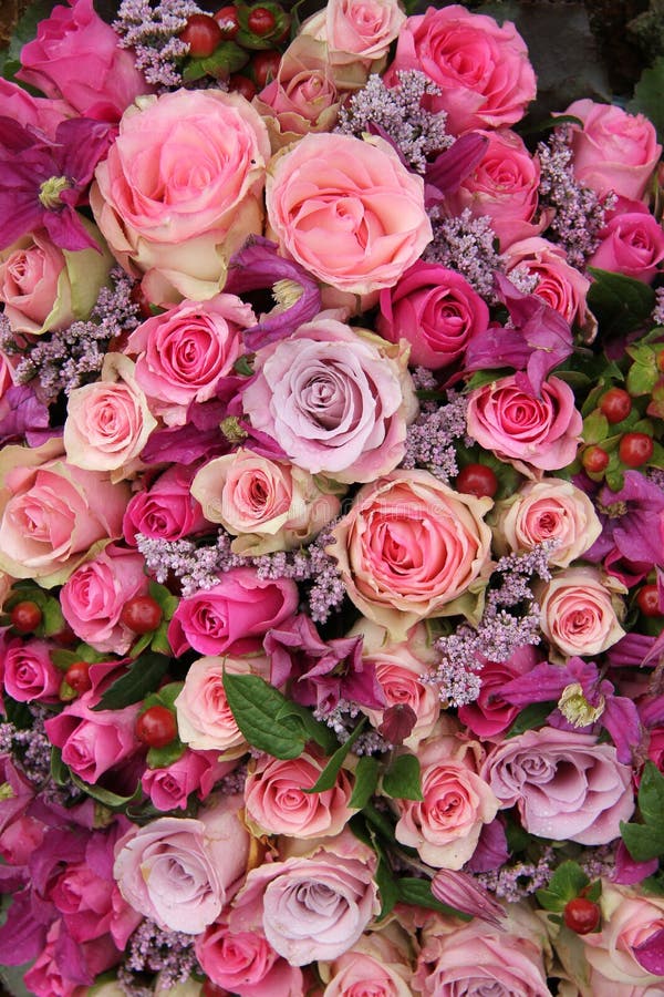Purple and Pink Roses Wedding Arrangement Stock Image - Image of ...