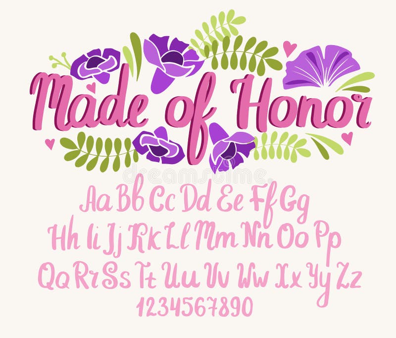 Wedding Font. Typography Alphabet with Colorful Romantic Illustrations ...