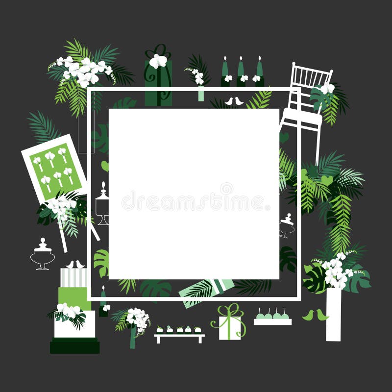 Wedding Frame with Decor Elements Stock Vector - Illustration of ...