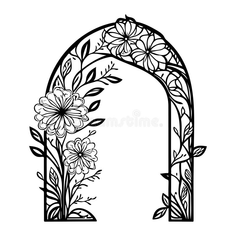 Wedding Gate with Ornament Batik Flower Illustration Sketch Stock ...
