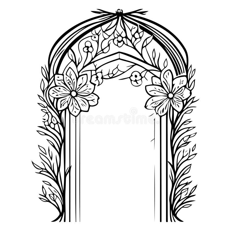 Wedding Gate with Ornament Batik Flower Illustration Sketch Stock ...