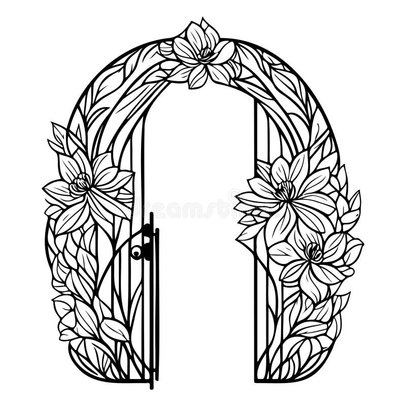 Wedding Gate with Ornament Batik Flower Illustration Sketch Stock ...