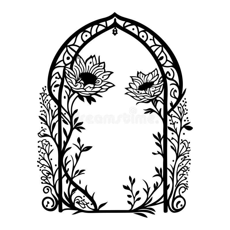 Wedding Gate with Ornament Batik Flower Illustration Sketch Hand Draw ...