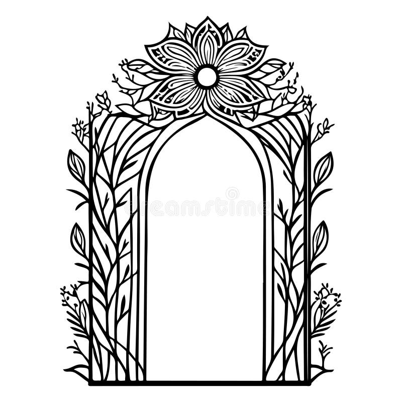 Wedding Gate with Ornament Batik Flower Illustration Sketch Hand Draw ...