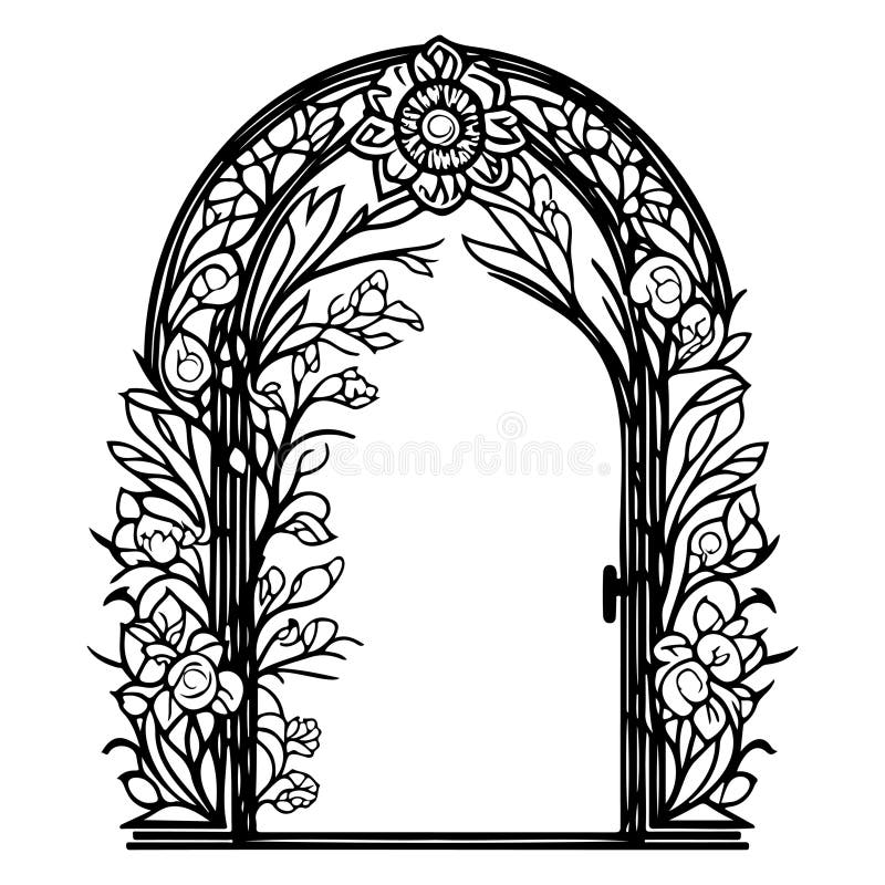 Wedding Gate with Ornament Batik Flower Illustration Sketch Hand Draw ...