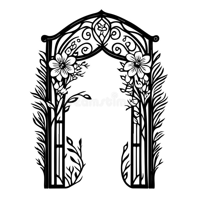 Wedding Gate with Ornament Batik Flower Illustration Sketch Hand Draw ...