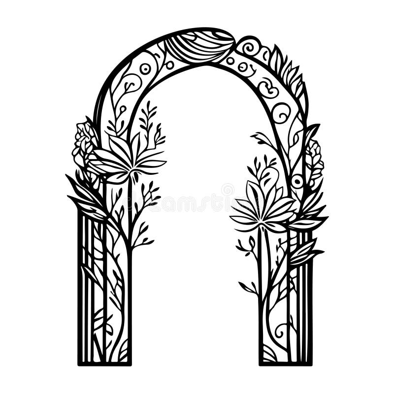 Wedding Gate with Ornament Batik Flower Illustration Sketch Hand Draw ...