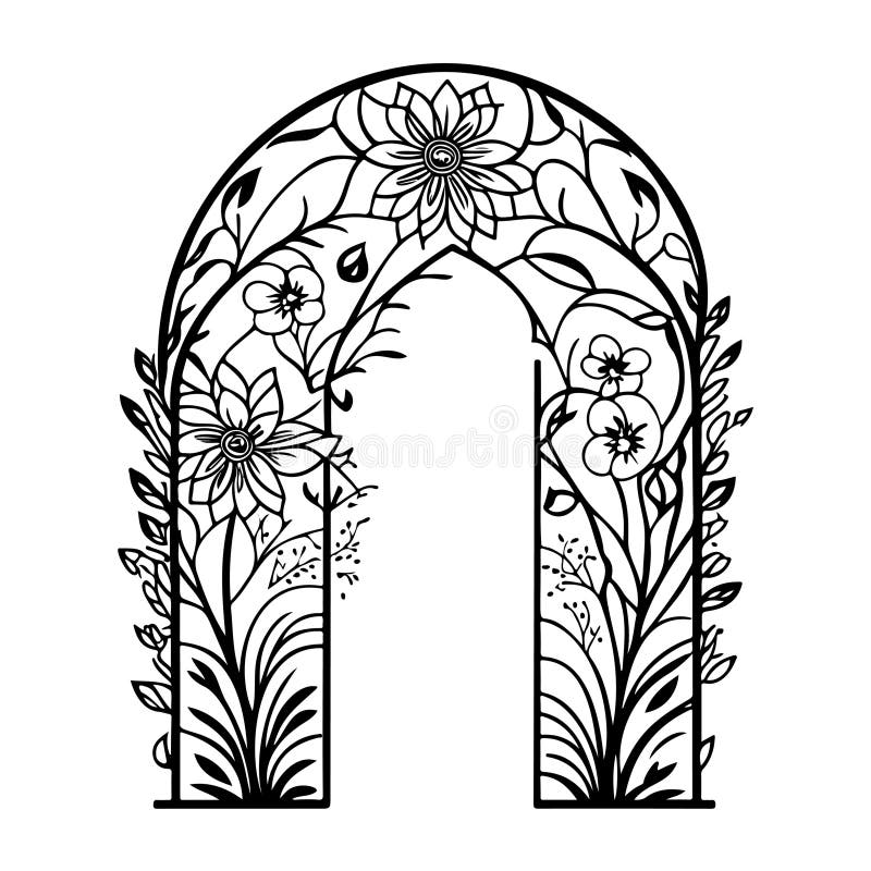 Wedding Gate with Ornament Batik Flower Illustration Sketch Hand Draw ...