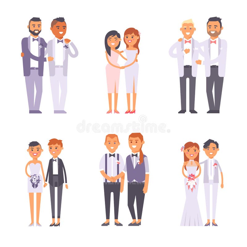 Gay Couple Vector Set Illustration Isolated Cute Homosexual Couples On