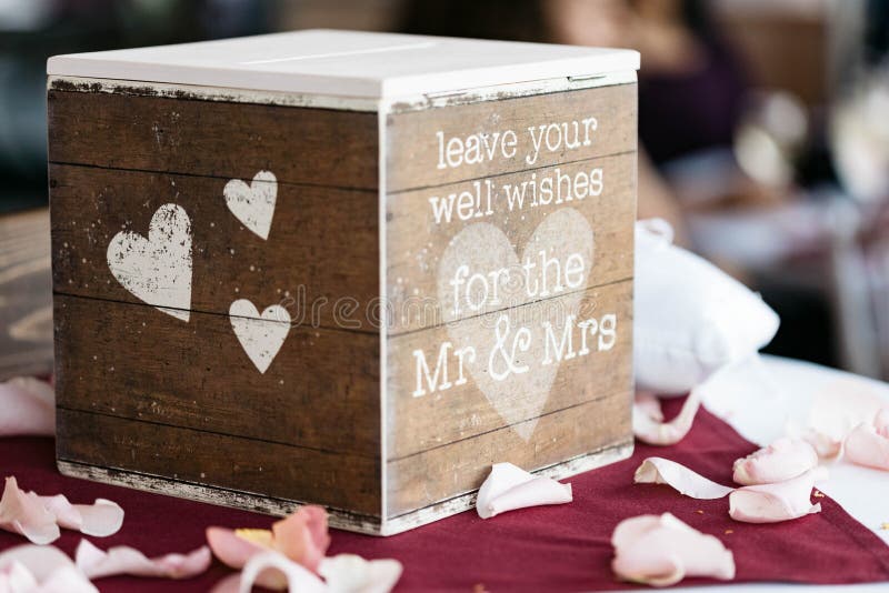 Wedding Gift and Wishes Box Vintage with Roses Around Stock Image ...