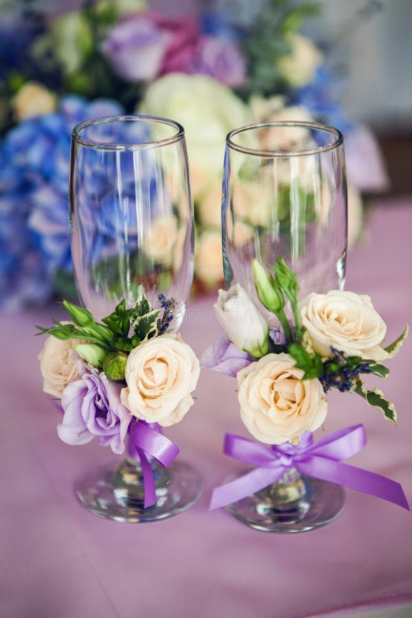Wedding Glasses Decorations Stock Photo - Image of lavender, jewelry ...