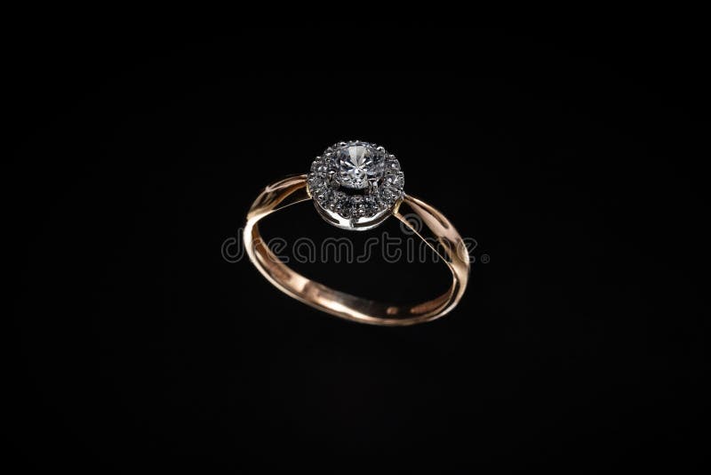 Wedding Gold Ring with a Stone on a Black Background Stock Image ...