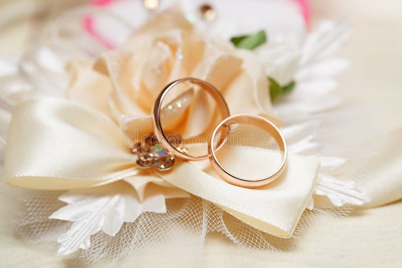 Gold Rings of the Groom and the Bride on a Table Stock Image - Image of ...
