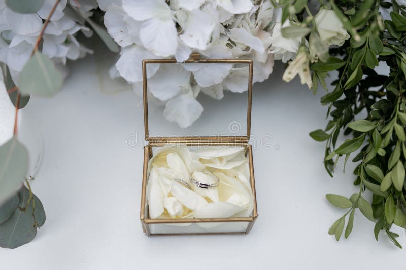 Wedding Gold Rings on a Ceremony Table Stock Image - Image of ring ...