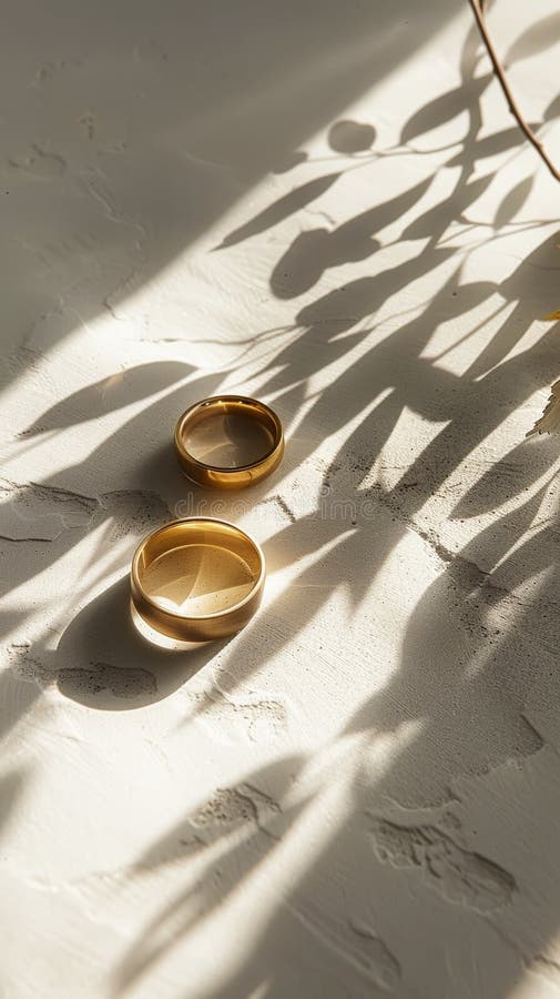 Wedding Gold Rings on Light Background with Shadows. Aesthetic ...