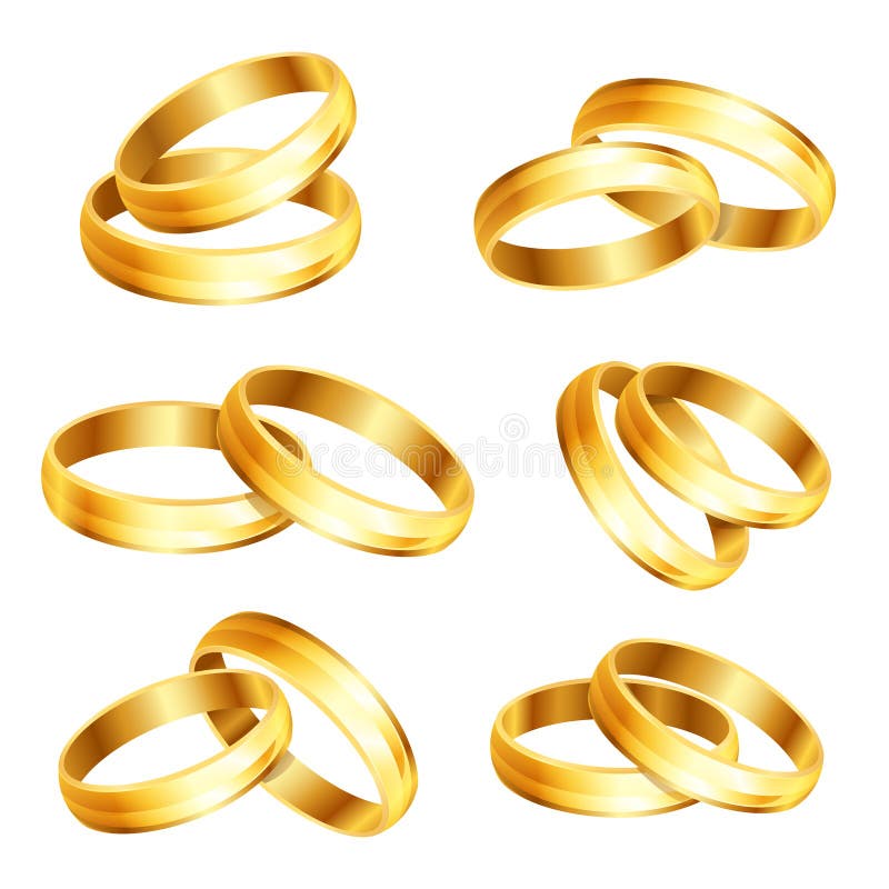 Wedding Gold Rings Set Isolated on White Background. Shiny Golden Rings ...