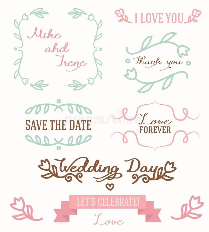 Wedding Graphic Set: Frames, Ribbons, Labels and Flowers Stock Vector ...