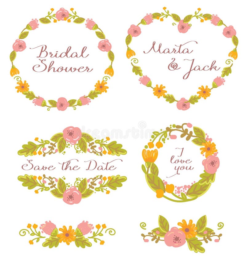 Wedding Graphic Set: Frames, Wreath and Flowers Stock Vector ...