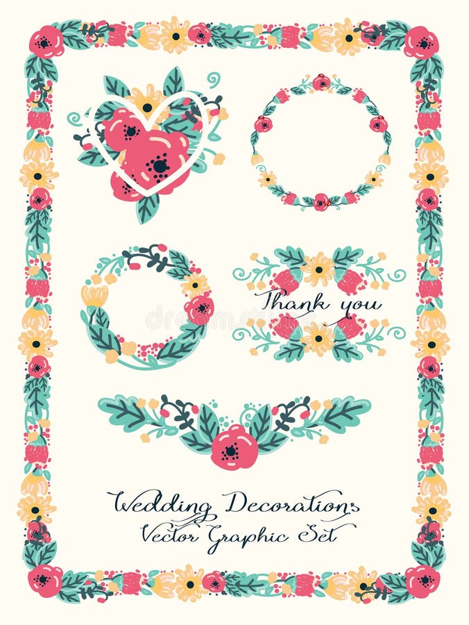 Wedding Graphic Set: Frames, Wreath and Flowers Stock Vector ...